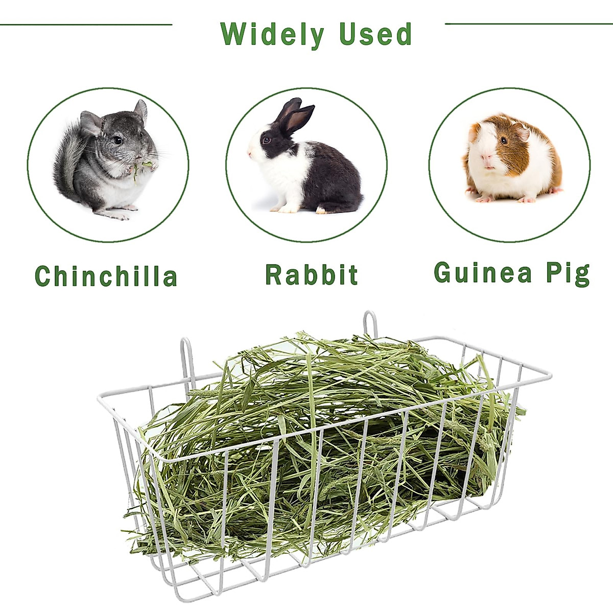 2PCS Rabbit Hay Feeder, Metal Bunny Hay Rack Rabbit Cage Hanging Hay Holder Hay Rack Basket for Guinea Pigs Ferret Chinchilla Small Animal Cage Accessories (White)