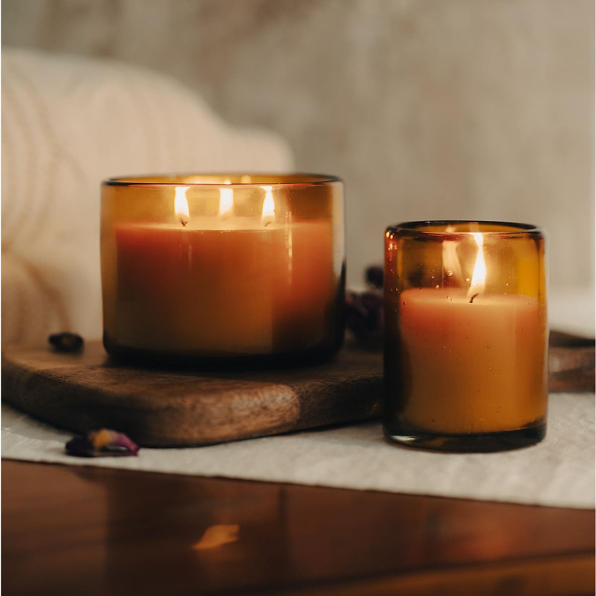 Lemongrass, Cassia & Rosemary Essential Oil & Pure Beeswax Candle in Blown Glass Jar - Bluecorn Beeswax Botanica. 8 oz.