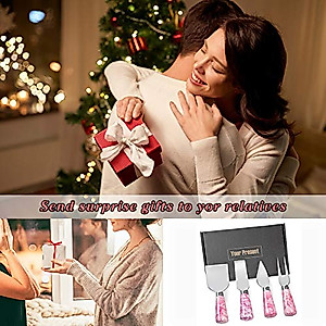 Funland 4PCs Purple Cheese Knife Set,Marble Cheese Butter Spreader Cutter with Ergonomic Ceramic Handle for Bread,Stainless Steel Cheese Shaver and Fork for Kids,Birthday,Wedding,Anniversary(Purple)