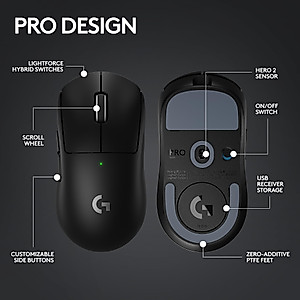 Logitech G PRO X SUPERLIGHT 2 LIGHTSPEED Wireless Gaming Mouse, 8K Polling, Lightweight, LIGHTFORCE Hybrid Switches, HERO 2 Sensor, 888 IPS, 44,000 DPI, 5 Programmable Buttons,USB-C Charging, PC & Mac