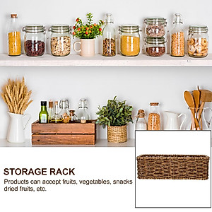Wicker Storage Baskets Set of 2 Woven Shelf Baskets Narrow Storage Baskets for Organizing Brown Storage Bins for Shelves, Small Wicker Basket for Kitchen Tabletop Bedroom Closet Storage