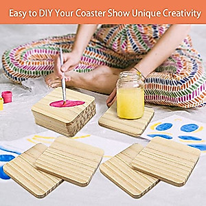 FSWCCK 8 PCS Unfinished Wooden Coasters, 4 Inch Blank Square Wood Coasters, Crafts Wooden Slices for Painting, Engraving Wood, DIY Coasters, Wedding Decoration