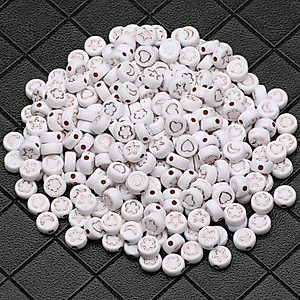 NHBT YU Rose Gold Mixed Moon Star Flower Heart Acrylic Beads Round Flat Loose Spacer Beads for Jewelry Making DIY Bracelet Necklace T725 (Item Diameter : 300pcs)