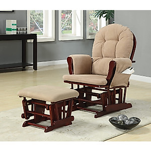 Coaster Furniture Modern Hoop Glider Chair and Ottoman Tan Microfiber Fabric Cherry Brown 650010
