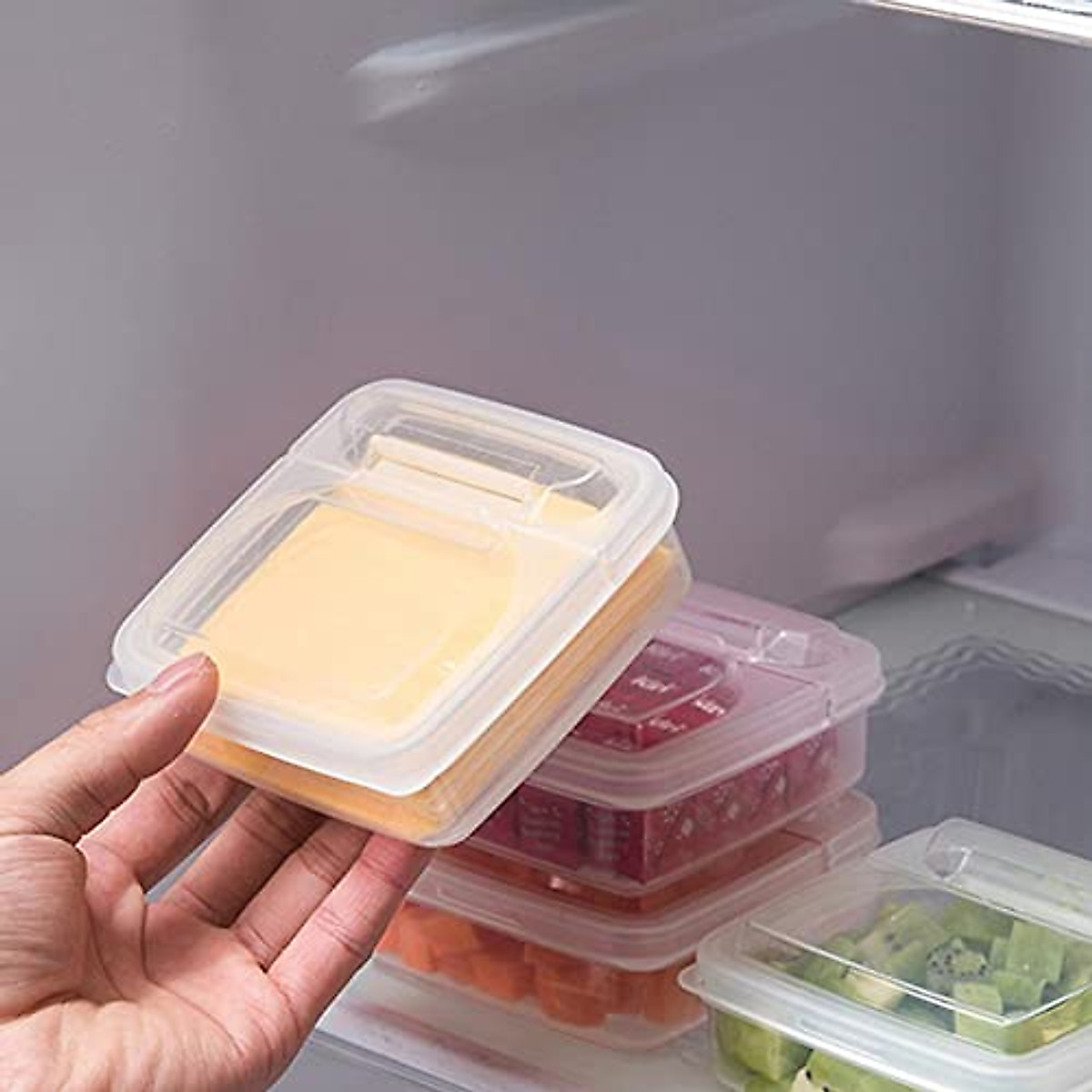 Gigicloud 2pcs Food Storage Cheese Box, Flip-Top Butter Block Cheese Slice Storage Box Portable Refrigerator Fruit Vegetable Fresh-Keeping Organizer Containers With Lid