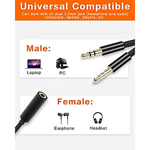 Headphone Splitter for Computer 3.5mm Jack Audio Microphone Splitter Female to Headset/Mic Dual Male Stereo Adapter Earphones Port to Gaming Headset PC Laptop Converter (White)