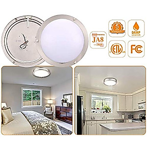 CLOUDY BAY LED Flush Mount Ceiling Light,10 inch,120V 17W Dimmable 1050lm,3000K/4000K/5000K Adjustable,CRI 90+, ETL Listed/ JA8, for Kitchen,Hallway,Stairwell,Damp Location, Brushed Nickel