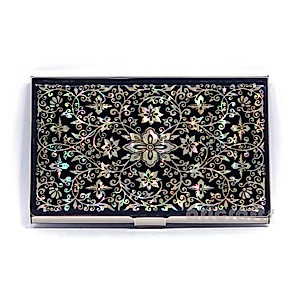 Mother of Pearl Business Card Holder Credit Card Case ID Name Card Holder Metal Card Case Money Cash Case Wallet Arabesque Design