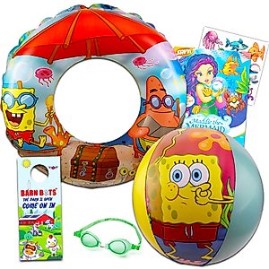 Spongebob Squarepants Floaties Bundle ~ 3 Pc Spongebob Pool Set with Swim Ring, Arm Floats Plus Tattoos (Spongebob Swim Set)