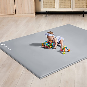 ANGELBLISS Baby Playpen Mat, 71"x 59"x 1.18" Self-Inflating Play Mat for Babies and Toddlers, Roll Up & Waterproof Foam Crawling Mat for Floor, Portable Playmat for Babies with Travel Bag Grey