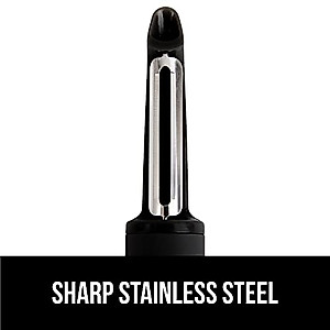 Gorilla Grip Swivel Vegetable Peeler, Sharp Stainless Steel Blades, Comfortable Handle, Dishwasher Safe, Kitchen Food Peelers, Easy Peeling, Peel Vegetables, Apple, Potato, Safe Blade Guard, Black