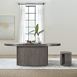 Armen Living Wave Indoor Outdoor Modern Oval Fluted Pedestal Dining Table, Grey Brushed Concrete