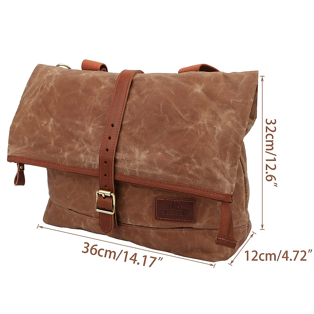 TOURBON Canvas and Leather Roll-top Clip-On Bicycle Panniers Women's Shoulder Tote Bag (Brown)
