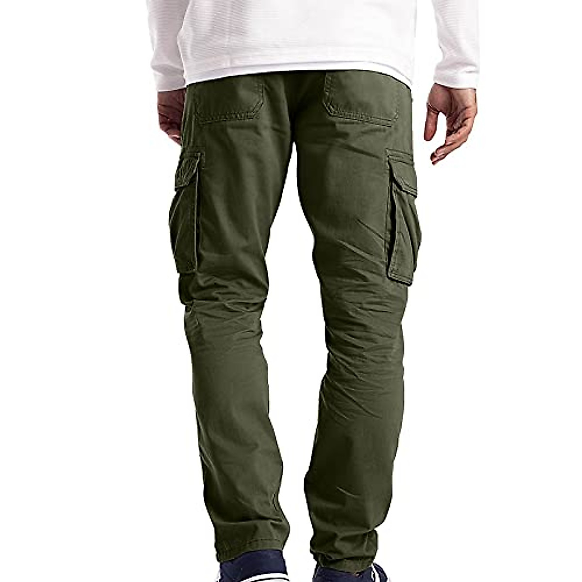 WENKOMG1 Sports Cargo Pants for Men Stretchy Work Baggy Trousers Straight Leg Sweatpants Fishing Hiking Slacks Lightweight Multi-Pocket pants Big and Tall Travel Long Pants(A-Green,XX-Large)