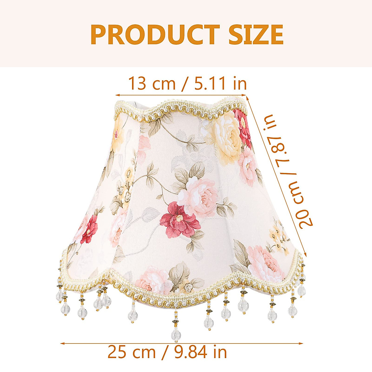 Yardwe Vintage European Lampshade with Flower Pattern Vintage Cloth Art Fringe Bead Lampshade with Tassel Fabric Dome Lamp Shade for Living Room Bedroom E27