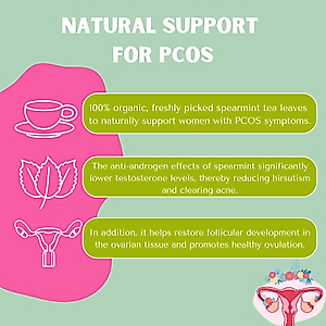 PCOS Spearmint Organic Tea helps hormone balance, reduce unwanted hair, clear acne, healthy skin (1pack)