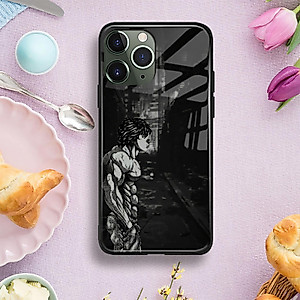 Japanese Anime Shockproof Soft Silicone Cover Protective Shell Manga Pattern Glass Phone Cases (for iPhone 13 Pro,Baki Hanma)