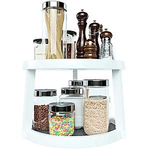 Home Intuition 2-Tier Twin Turntable Non Skid Lazy Susan 8.75 Inch Inner 9.75" Outer Diameter for Cabinets and Pantry, White Grey