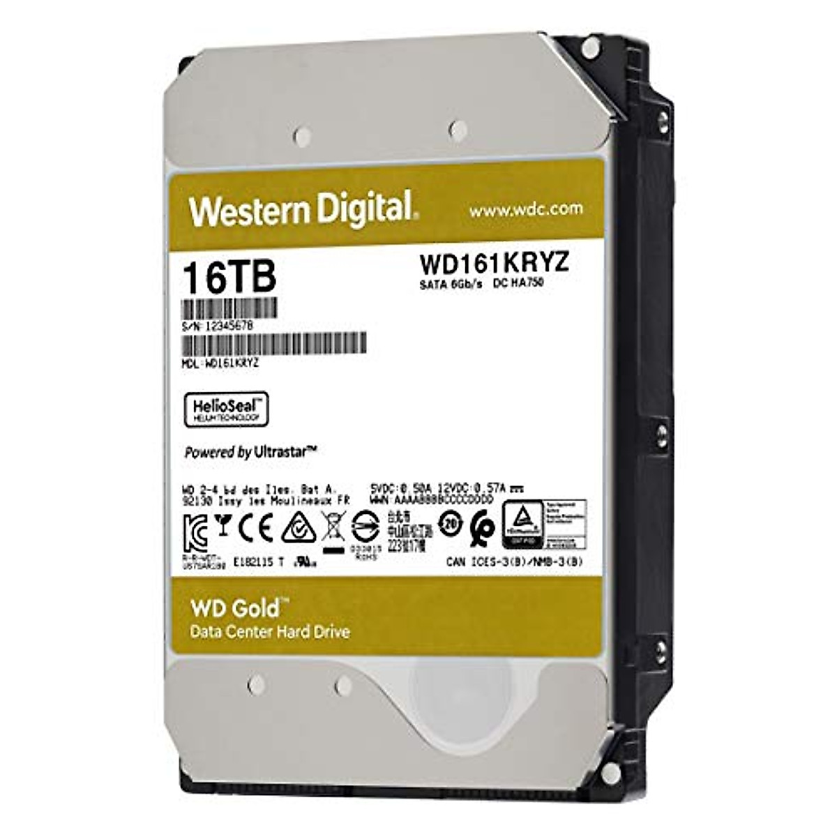 Western Digital 16TB WD Gold Enterprise Class Internal Hard Drive - 7200 RPM Class, SATA 6 Gb/s, 512 MB Cache, 3.5" - WD161KRYZ