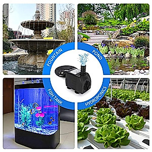 GROWNEER 550GPH Submersible Pump 30W Ultra Quiet Fountain Water Pump, 2000L/H, with 7.2ft High Lift, 3 Nozzles for Aquarium, Fish Tank, Pond, Hydroponics, Statuary Black