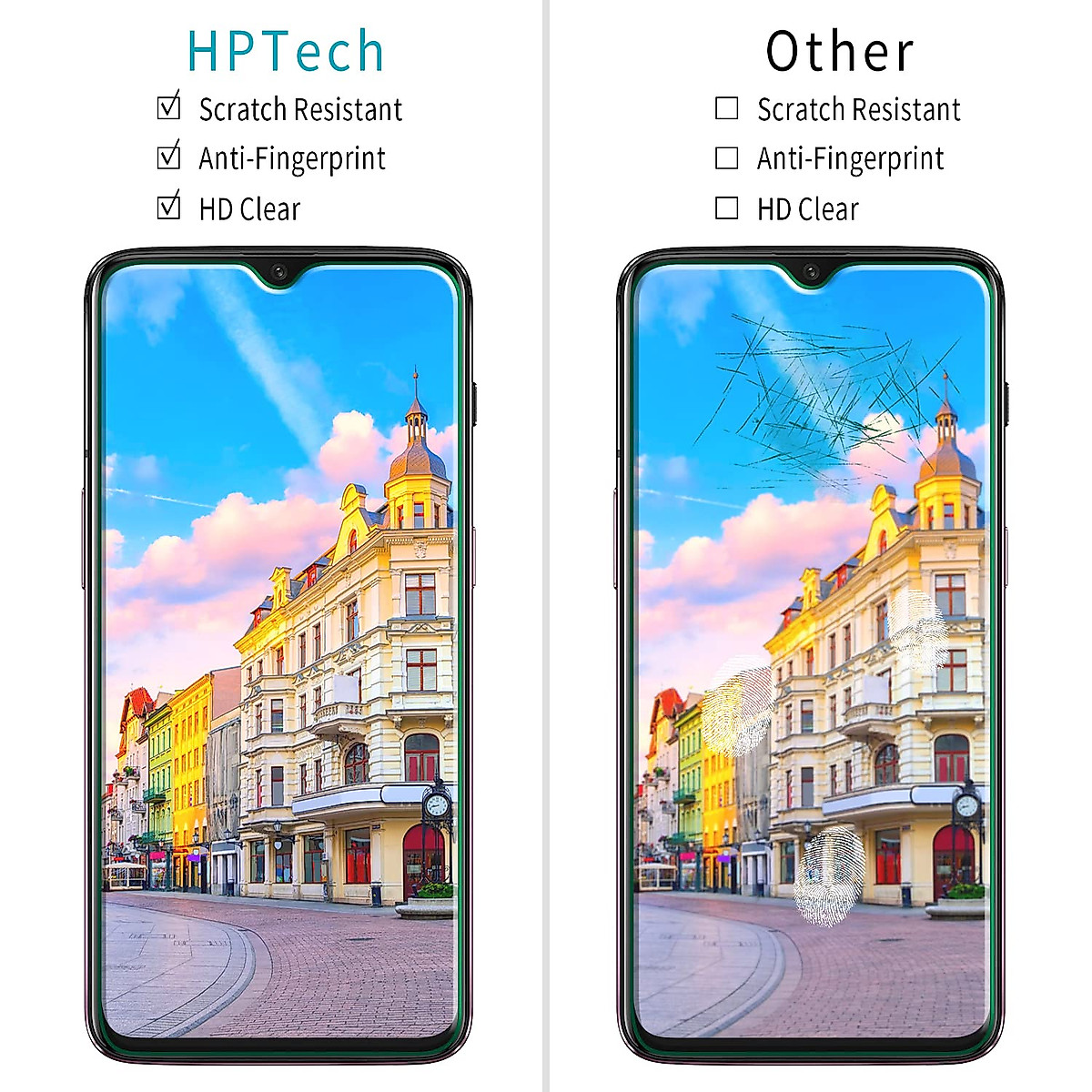 HPTech [2-Pack] Tempered Glass for OnePlus 6T, OnePlus 6T McLaren, OnePlus 7 Screen Protector, Easy to Install, Bubble Free, 9H Hardness, Case Friendly