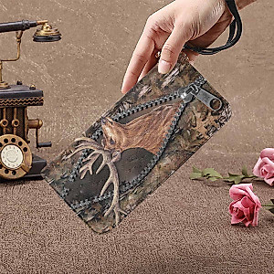 InterestPrint Personalized Name Wristlet Wallet, Custom mom's gift Deer Women's Leather Clutch Purse