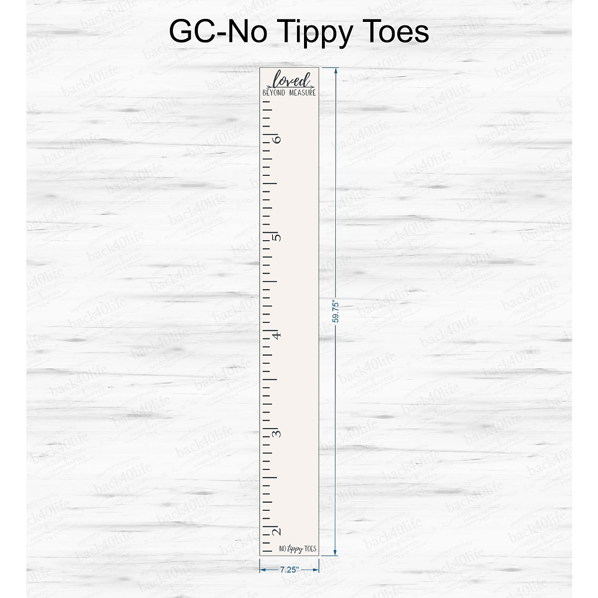 Back40Life Wooden Kids Growth Chart Ruler for Boys and Girls (No Tippy Toes - Loved Beyond Measure) (Ebony Wash)