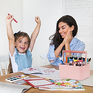 LAFARA Multipurpose Caddy Organizer with Handle and Adjustable Divider, Portable Art Supply Storage Organizer for Art Craft Supplies, Dorm, Office, Bathroom, Shower, Cleaning, Makeup (Rose Gold)