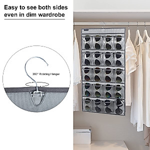 ANZORG Dual Sided Hanging Sunglasses Organizer Storage Wall Mounted Eyeglasses Holder Eyewear Display Case with 40 Clear Slots (40 Pockets-Grey)