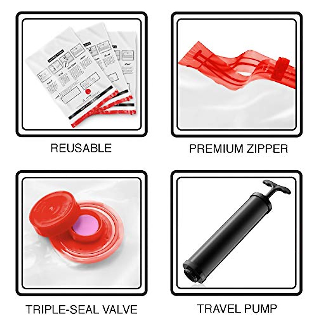 Casafield 15 Vacuum Storage Bags - Variety Pack (3 SM, 3 MD, 3 LG, 3 XL, 3 Jumbo) with Travel Hand Pump - Space Saving Compression Bags for Clothes, Blankets, Comforters