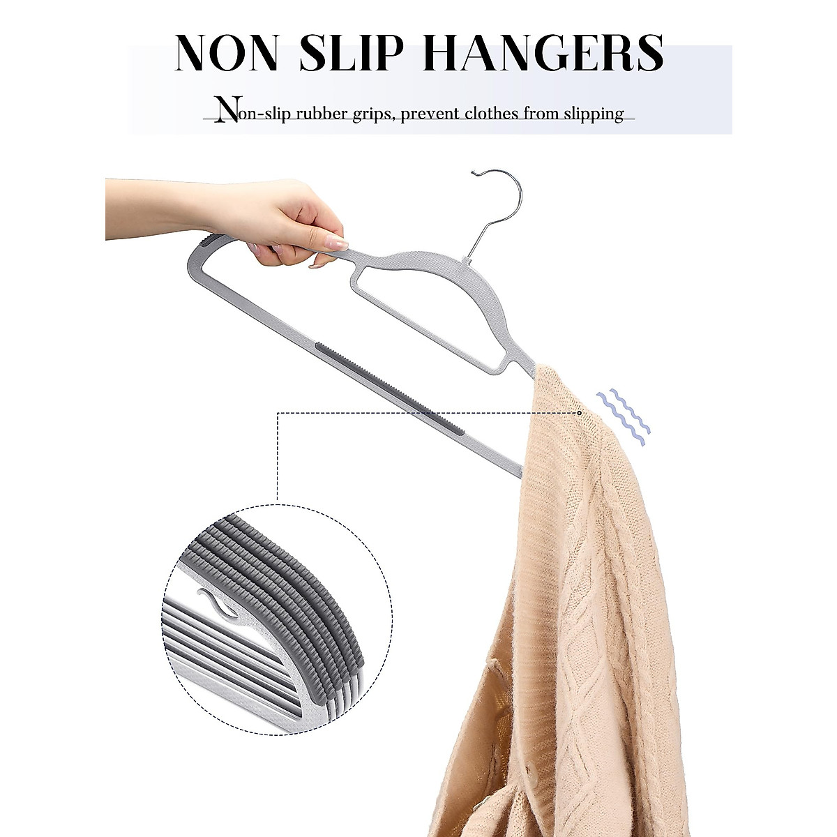 HOUSE DAY Plastic Hangers 50 Pack, Plastic Clothes Hangers Non Slip Hangers, Heavy Duty Plastic Hangers with 360° Swivel Hook, Ultra Thin Hangers Space Saving, Gray Hangers for Closet