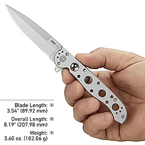 CRKT M16-03SS EDC Folding Pocket Knife: Sandvik Frame Lock, 4-Position Pocket Clip Bead Blast Blade, Stainless Steel Handle