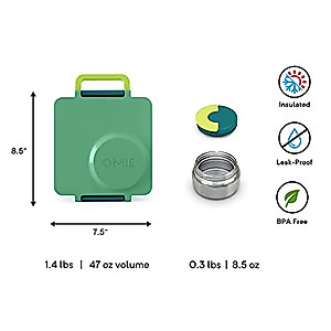 OmieBox Bento Box for Kids Insulated Bento Lunch Box with Leak Proof Thermos Food Jar, 3 Compartments + Capri Blue Utensil Set with Case