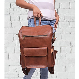 Genuine Leather Laptop Backpack for Women Designer Brown Leather Backpack Purse with 15.6-inch Laptop Computer Compartment Best for Work, Travel, and Daily Use