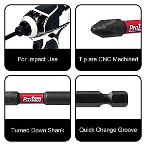 Protorq Impact Bit Set W/clip, T10-T40 TORX,10-Piece, 2 Inch Length, Industrial Strength, 1/4" Hex Shank