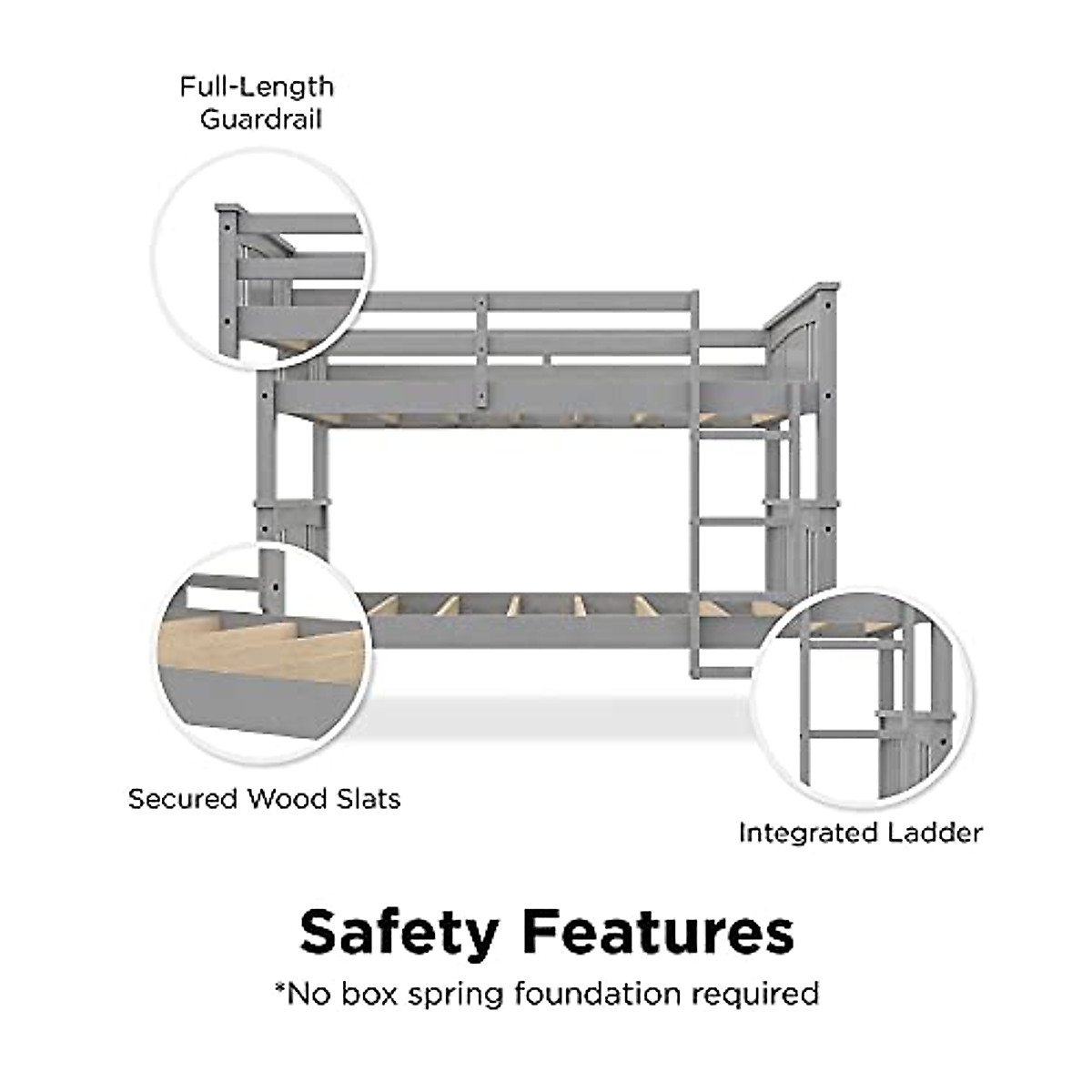 DHP Dorel Living Dylan Twin Wood Bed for Kids, Gray Bunk