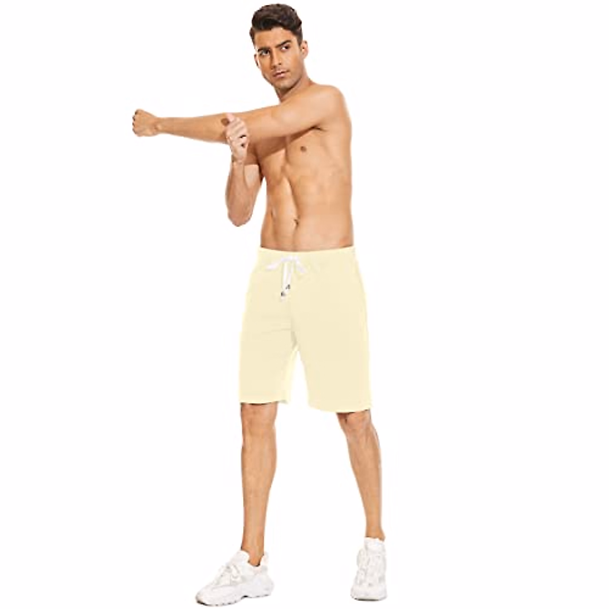 Janmid Men's Casual Classic Fit Cotton Elastic Jogger Gym Shorts Beige XL