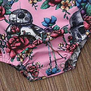 Axupico Baby Girl Romper Clothes Newborn One Piece Romper Floral Sleeveless Backless Ruffle Sleeve Princess Summer Clothes (Pink, 6-9Months)