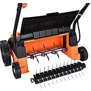 Lawn Dethatcher & Scarifier, 12 Inch Working Width, 11 Amp Electric Lawn Dethatcher with a Replacement Raking, 4 Central Adjustable Heights, Tool-Free Assembly, 8 Gallon Grass Collection Bag
