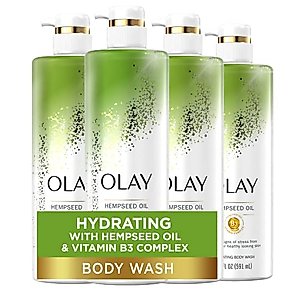 Olay Hydrating Body Wash with Hempseed Oil and Vitamin B3 (Pack of 4)