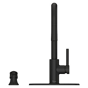 Pfister Zanna Kitchen Faucet with Pull Down Sprayer and Soap Dispenser, Single Handle, High Arc, Matte Black Finish, F5297ZNRB