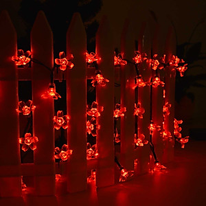 SANSUN®Solar Outdoor String Lights,22ft 50 LED Waterproof Solar Powered String Flower Fairy Lights Christmas Lights for Home, Gardens, Lawn, Patio, Halloween, Christmas Trees, Weddings, Parties (Red)