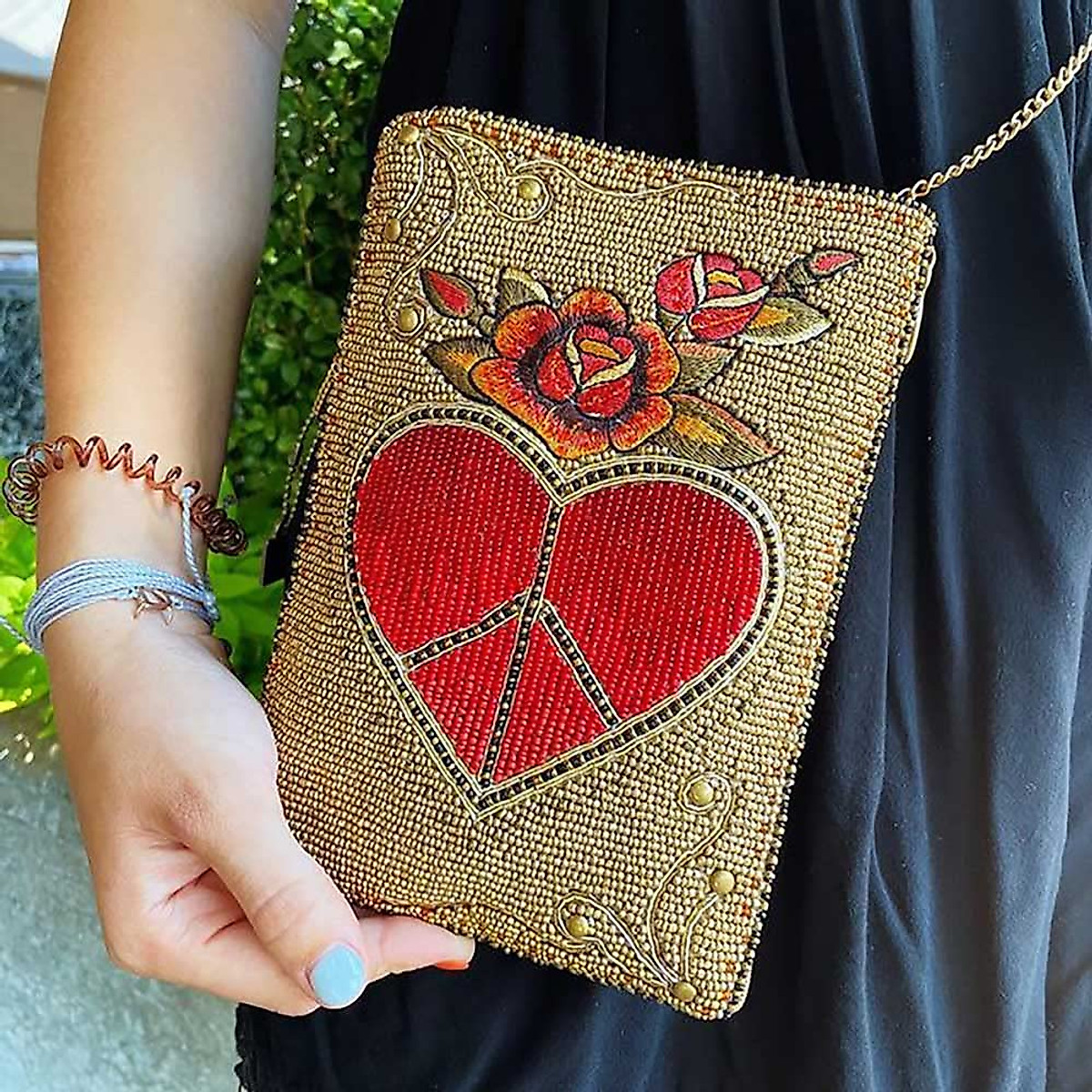 Mary Frances I Love Peace Beaded Mini Crossbody Clutch Handbag, Multi