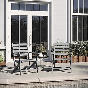 Flash Furniture Tolleson Adirondack Dining Chair with Cup Holder, Commercial Weather Resistant Recycled HDPE Adirondack Chair, Fold Out Cupholder, Gray