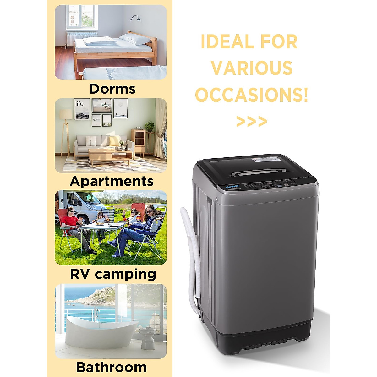 Krib Bling 17.7 lbs Full-Automatic Washing Machine with LED Display, Portable Compact Laundry Washer with Drain Pump, 10 Wash Programs 8 Water Levels, Grey