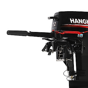 2 Stroke 12HP Outboard Motor, 169CC HANGKAIGas Outboard Boat Motor Water-cooling Long Shaft CDI Heavy Duty Fishing Boats Motor Enginefor Kayaks Canoes Dinghies Inflatable Boats Motors