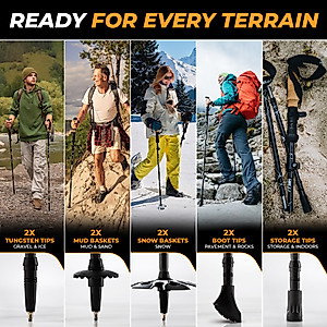 Foxelli Folding Trekking Poles – 2-pc Ultra Compact Hiking Poles for Men & Women, Lightweight Strong Aluminum 7075 Collapsible Foldable Walking Sticks with Flip Locks, 4 Season All Terrain Accessories