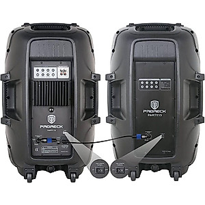 PRORECK Party 15 Portable 15-Inch 2000 Watt 2-Way Powered PA Speaker System Combo Set with Bluetooth/USB/SD Card Reader/FM Radio/Remote Control/LED Light
