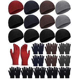 24 Pack Winter Beanies Gloves Cold Weather Unisex Hat Warm Knit Gloves Beanies in Bulk for Men Women, Warm Gift (Black)