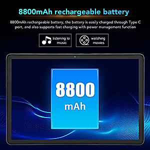 Rosvola 10.1 Inch Tablet, Type C Charging Dual Speakers US Plug 100-240V Tablet Front 5MP Rear 13MP Octa Core for Entertainment (Light Blue)